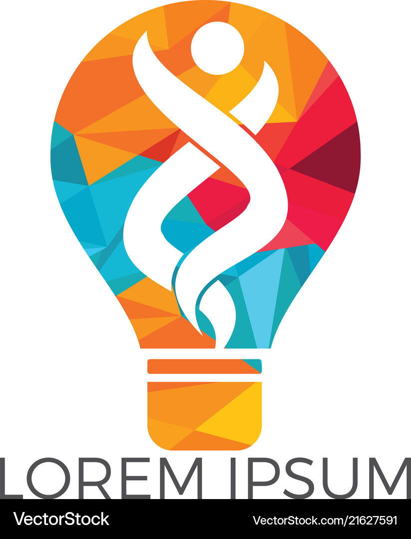 Happy human and light bulb logo design Royalty Free Vector