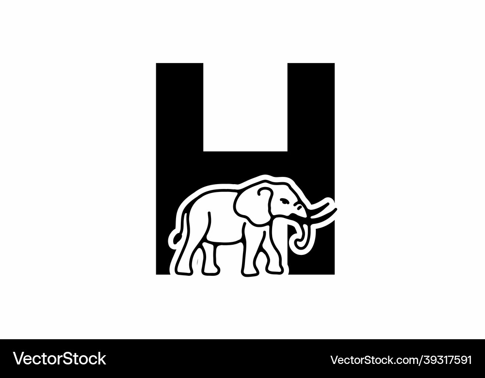 Initial letter h with elephant shape line art Vector Image