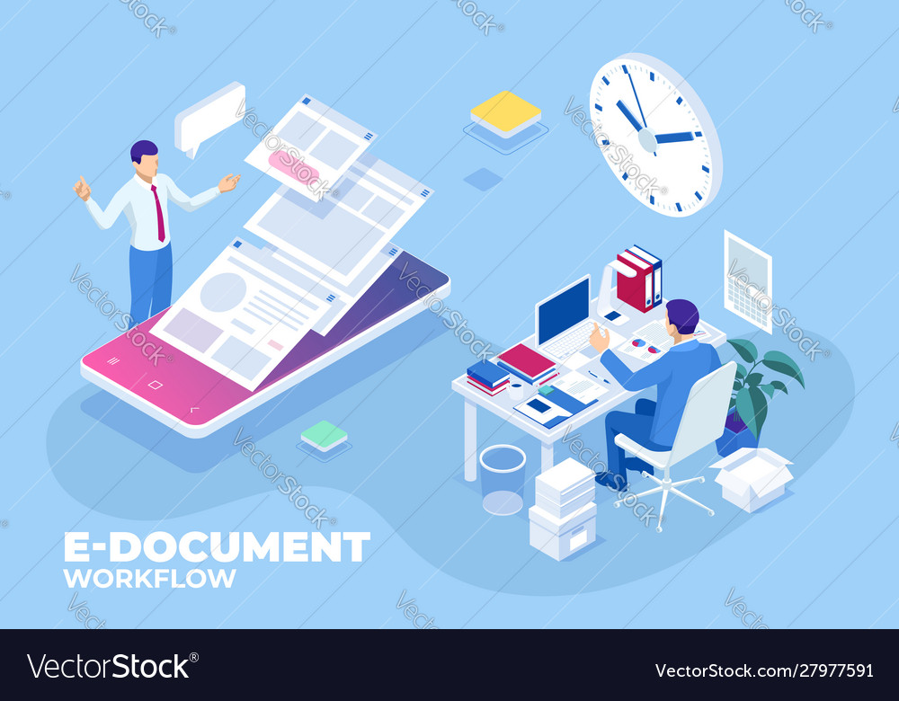 Isometric concept business e-documents Royalty Free Vector