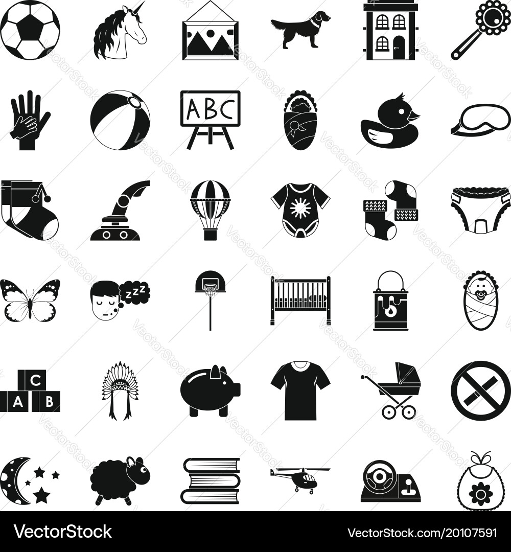 Preschool establishment icons set simple style Vector Image