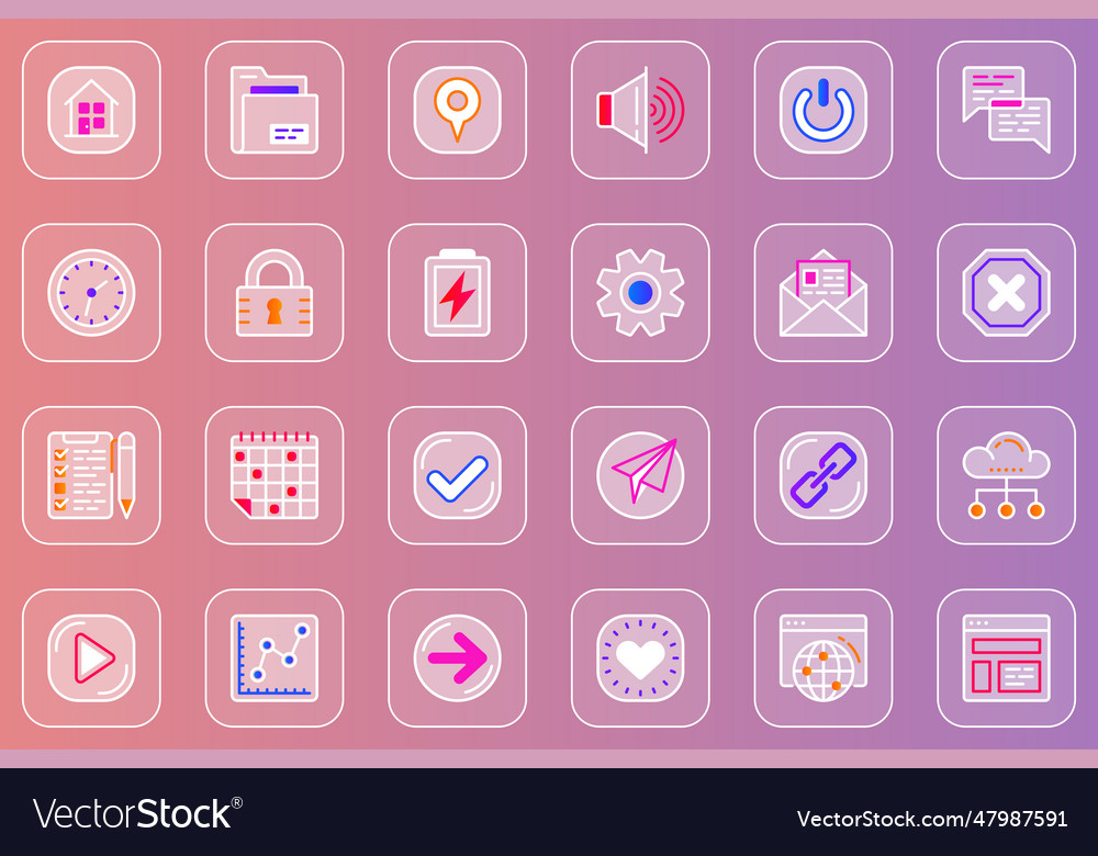 User interface web glassmorphic icons set pack Vector Image