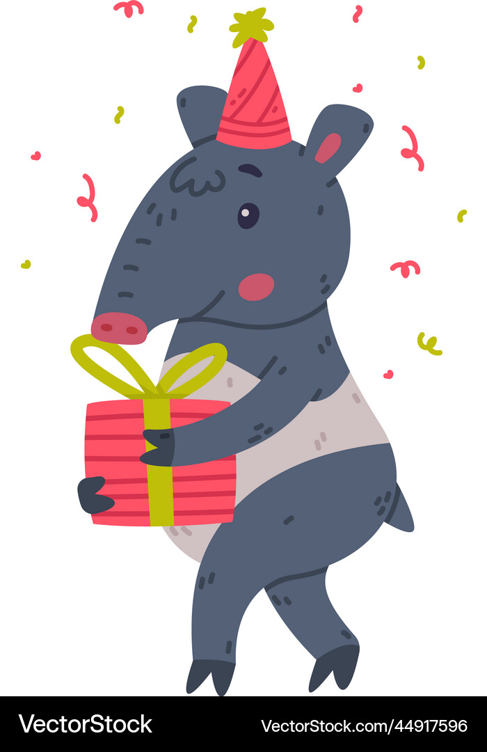 Cute grey tapir animal with proboscis wearing Vector Image