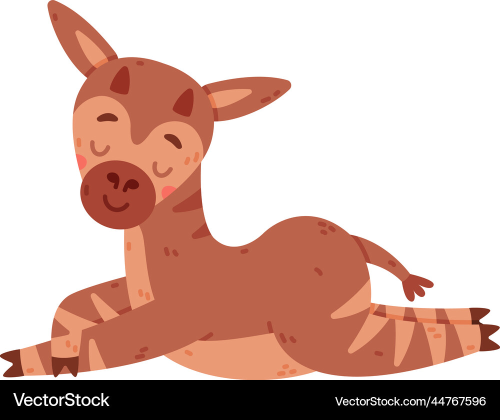 Cute sleepy baby okapi lying on ground funny wild Vector Image