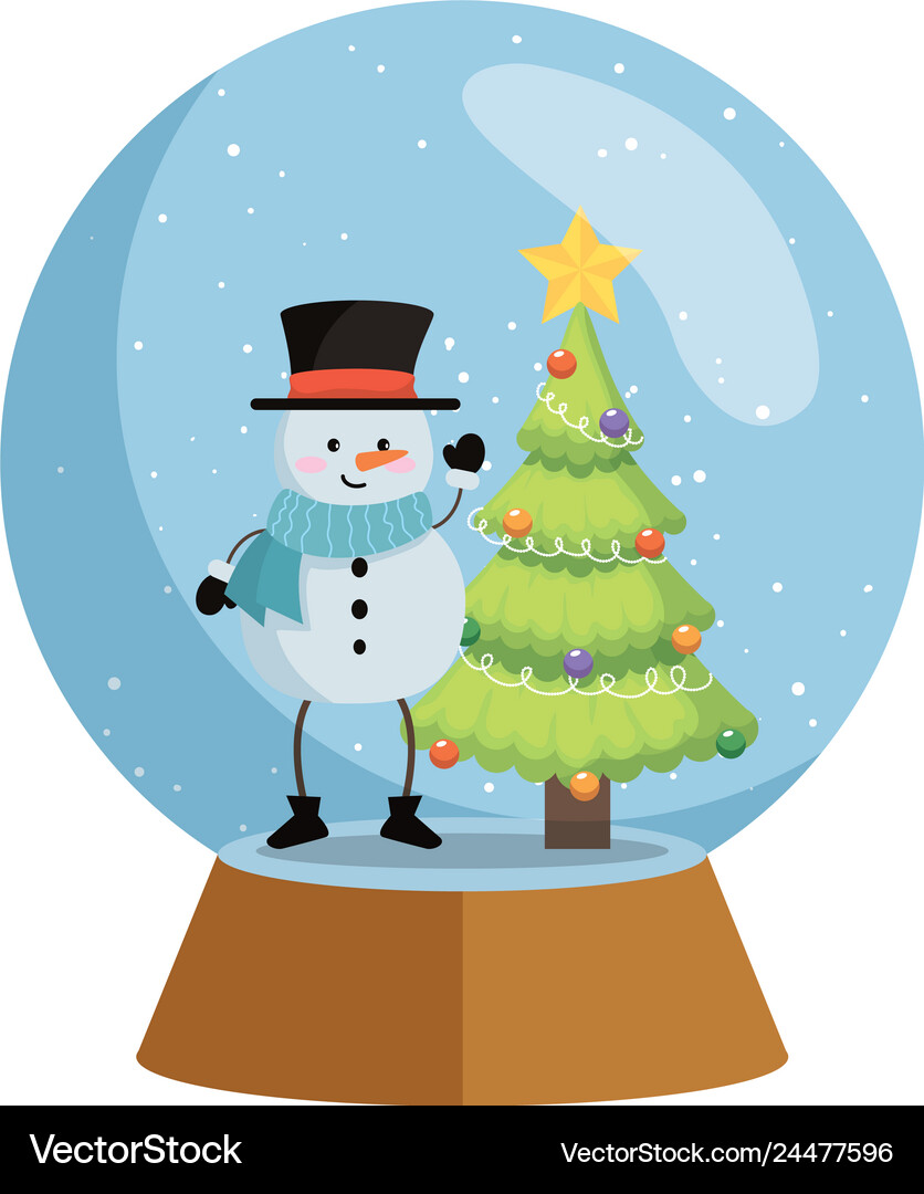 Cute snowman in snow sphere christmas Royalty Free Vector