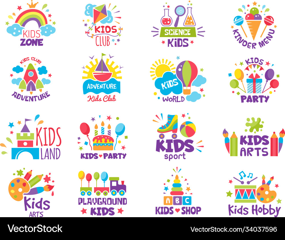 Kids zone badges logos for creative place for Vector Image