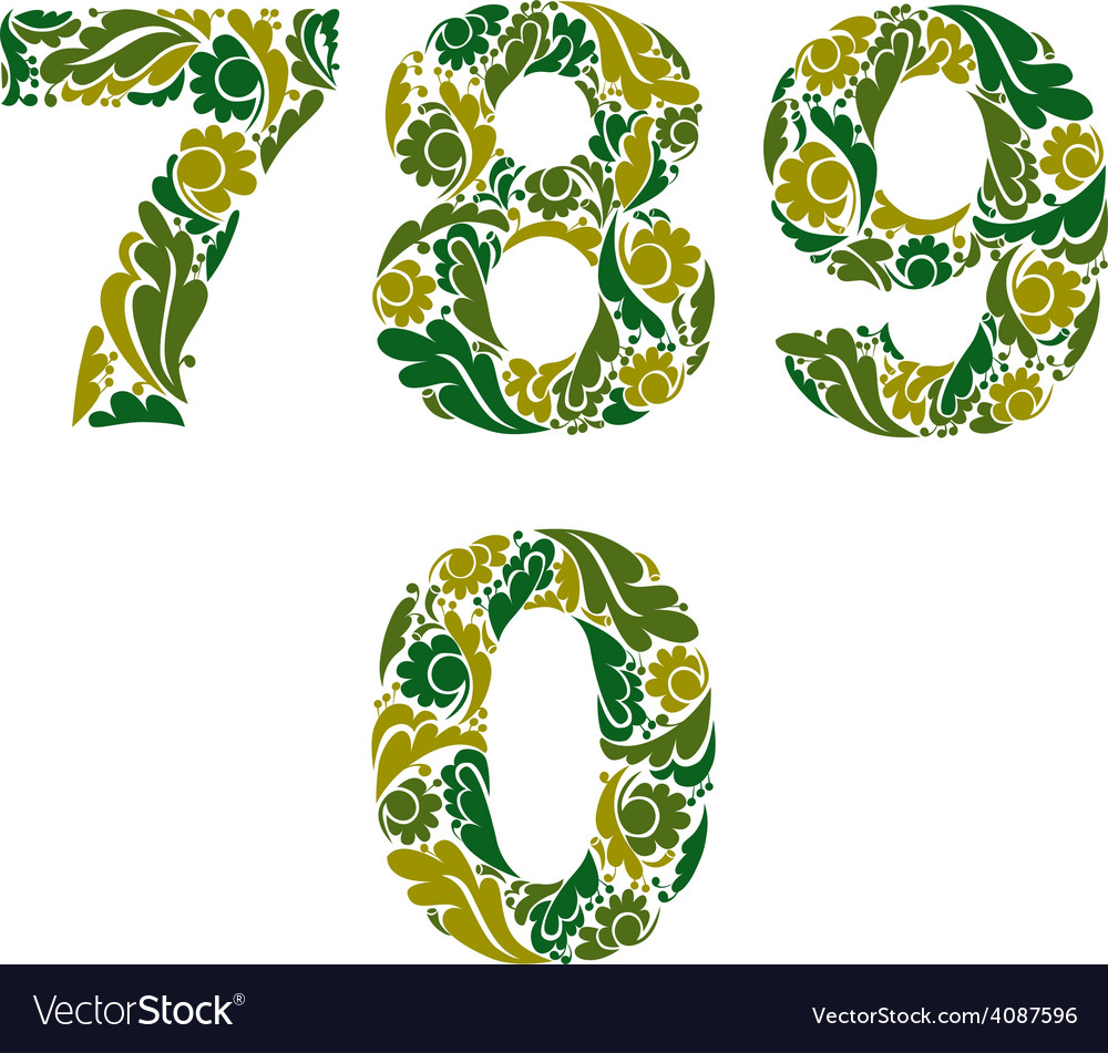 Spring style digits set numbers with eco floral Vector Image