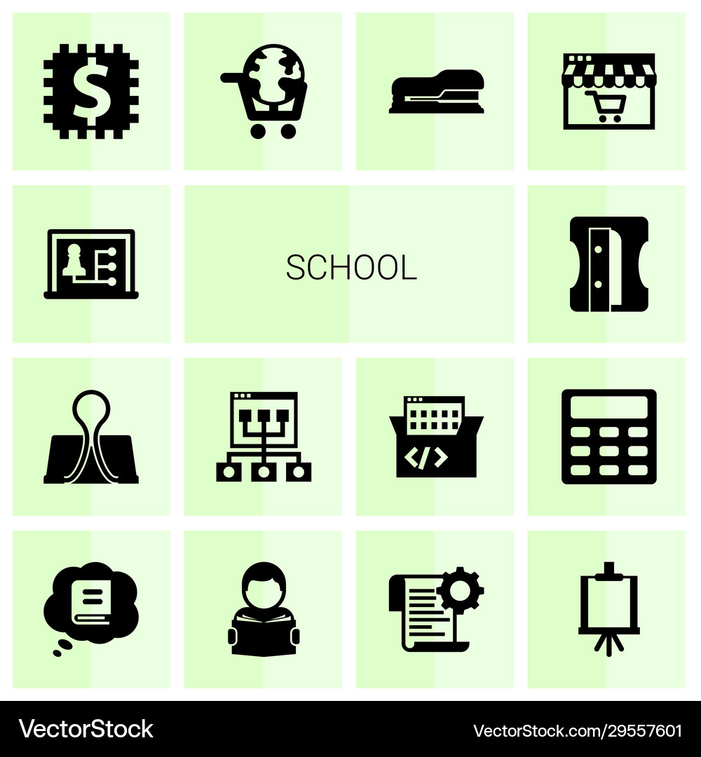 14 school filled icons set isolated on white Vector Image