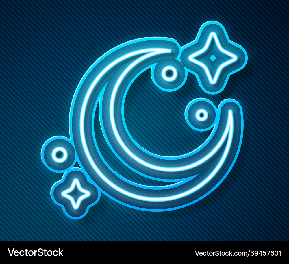 Glowing neon line moon and stars icon isolated Vector Image