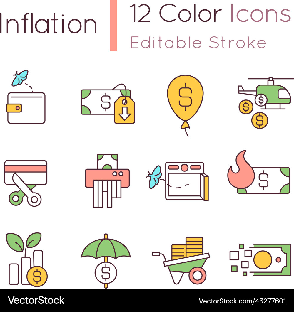 Inflation rgb color icons set Royalty Free Vector Image