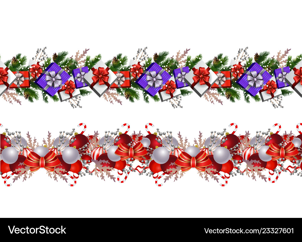 Set of n seamless christmas borders Royalty Free Vector