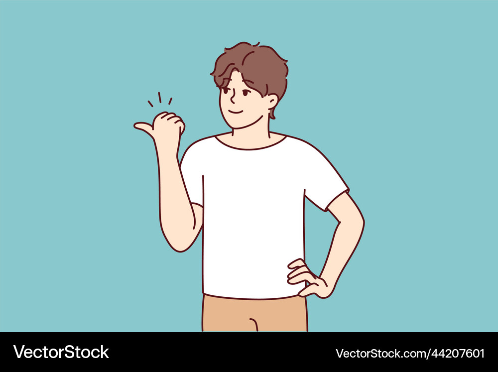 Smiling man point at good deal Royalty Free Vector Image