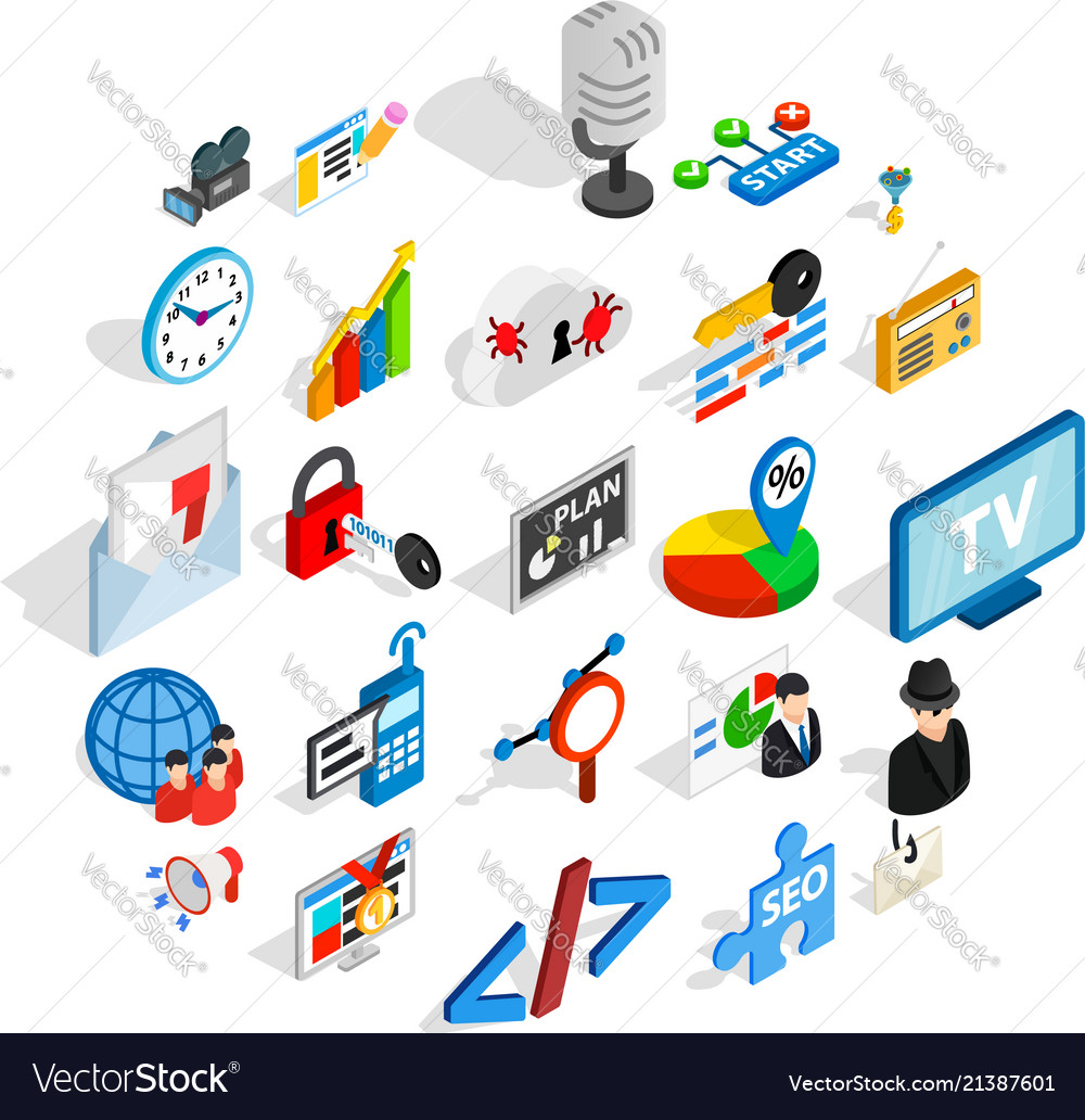 Web project icons set isometric style Royalty Free Vector