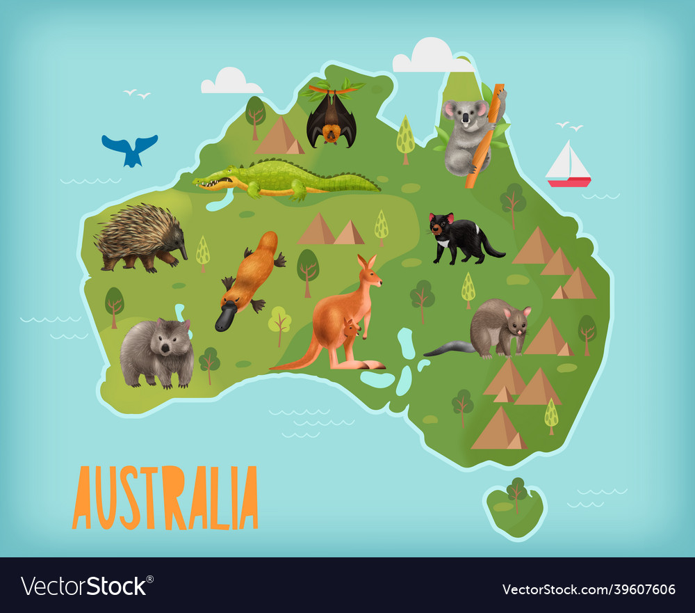 Australian animals map composition Royalty Free Vector Image