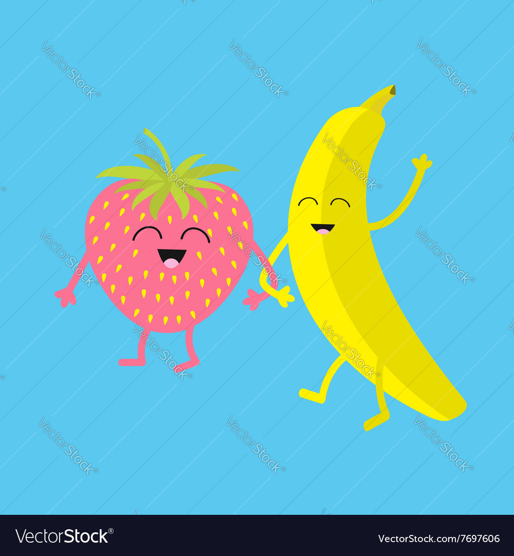 Banana and strawberry happy fruit set smiling face