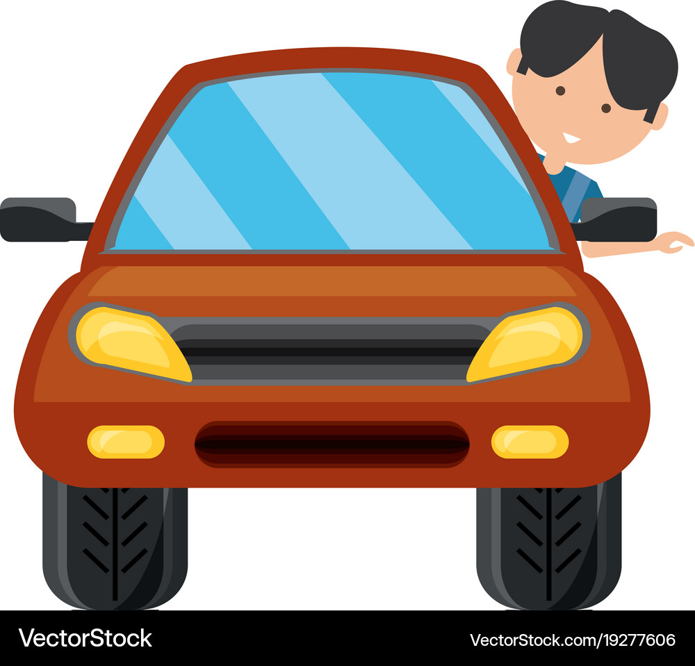 Cartoon man and car icon Royalty Free Vector Image