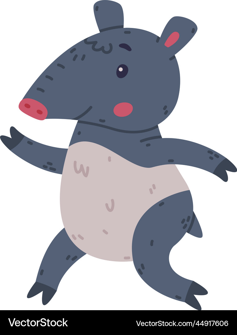 Cute grey tapir animal with proboscis running Vector Image
