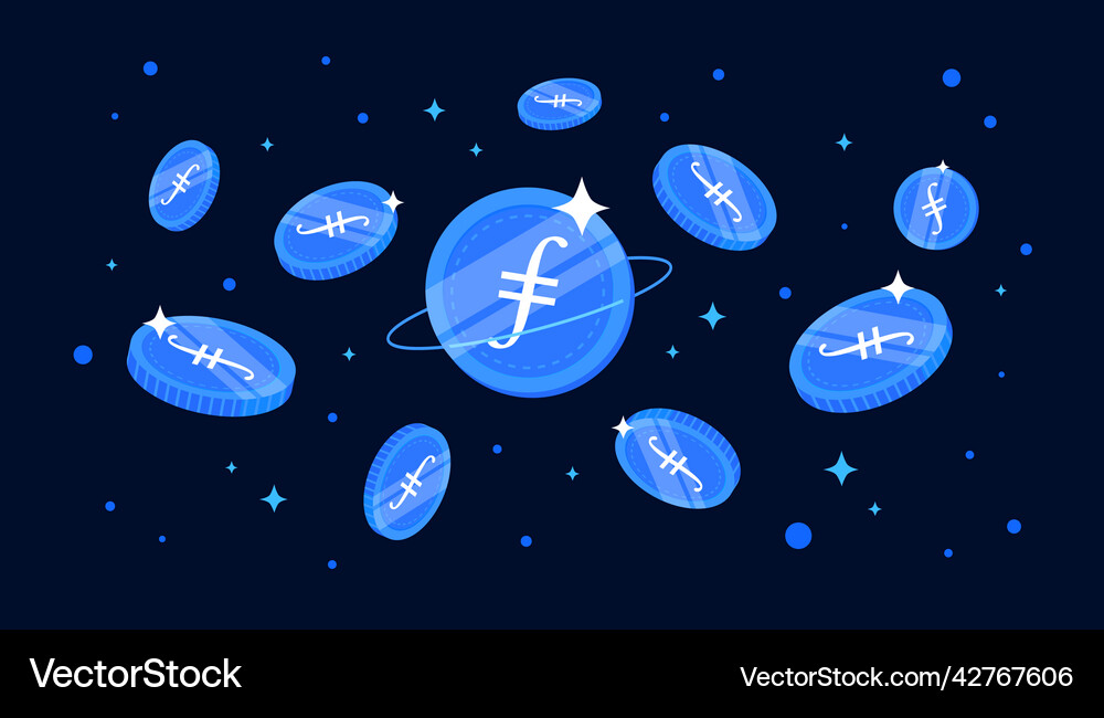Filecoin fil coins falling from the sky Royalty Free Vector