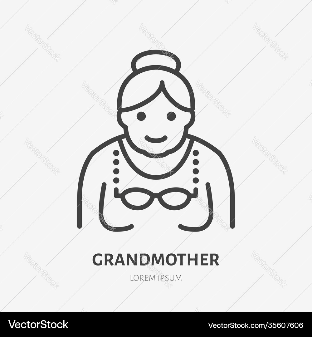 Grandmother flat line icon outline Royalty Free Vector Image