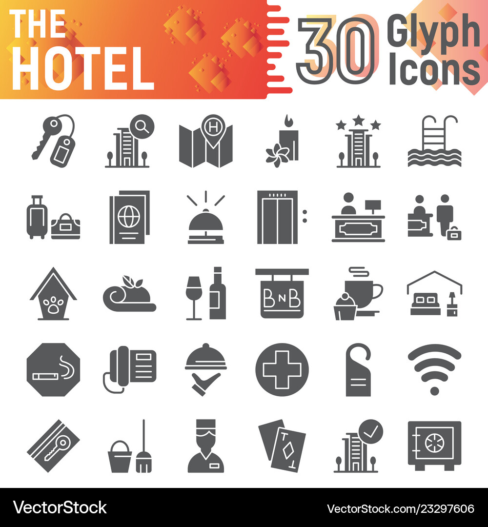 Hotel glyph icon set service symbols collection Vector Image