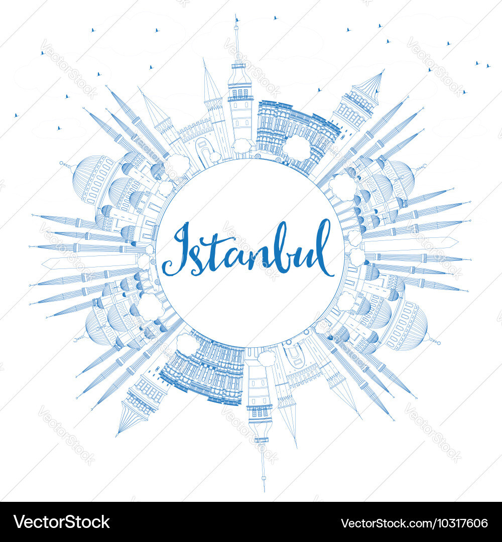 Outline istanbul skyline with blue landmarks Vector Image