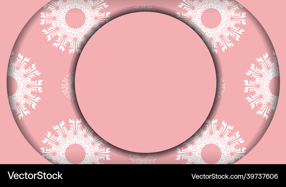 Pink banner with vintage white ornaments Vector Image