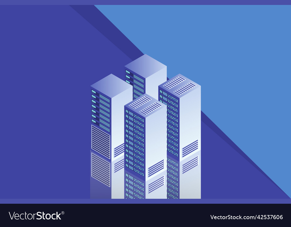 Server room isometric cloud storage data data Vector Image