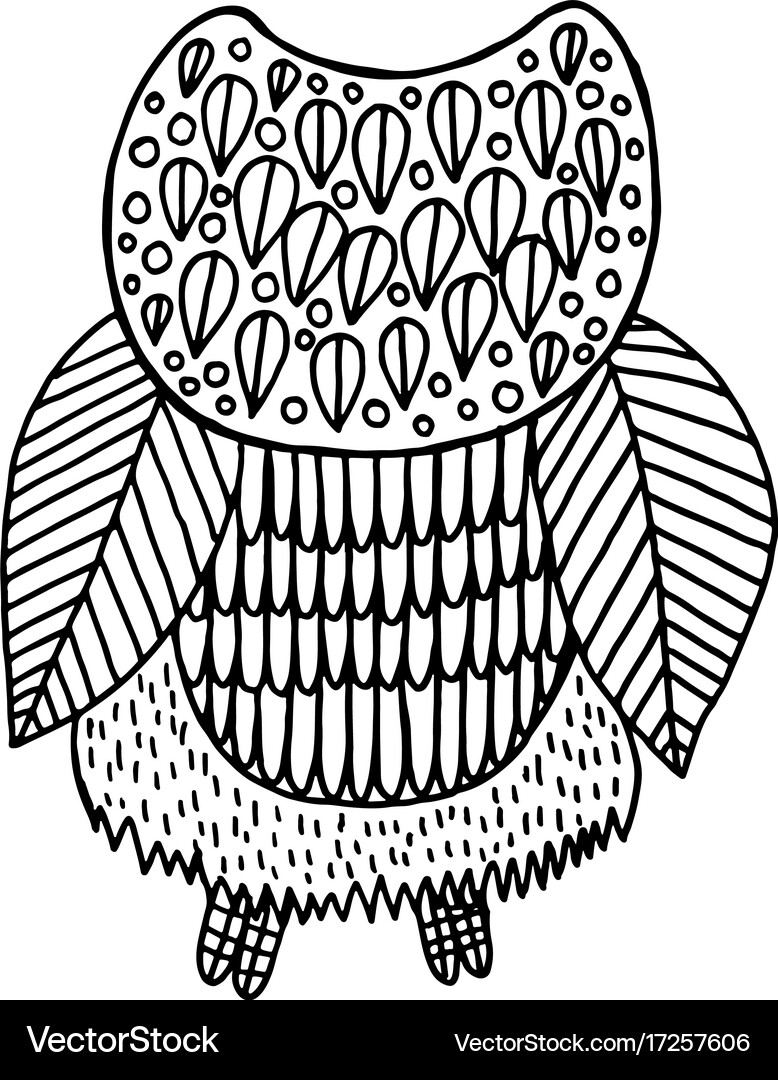 Surreal floral owl coloring page Royalty Free Vector Image