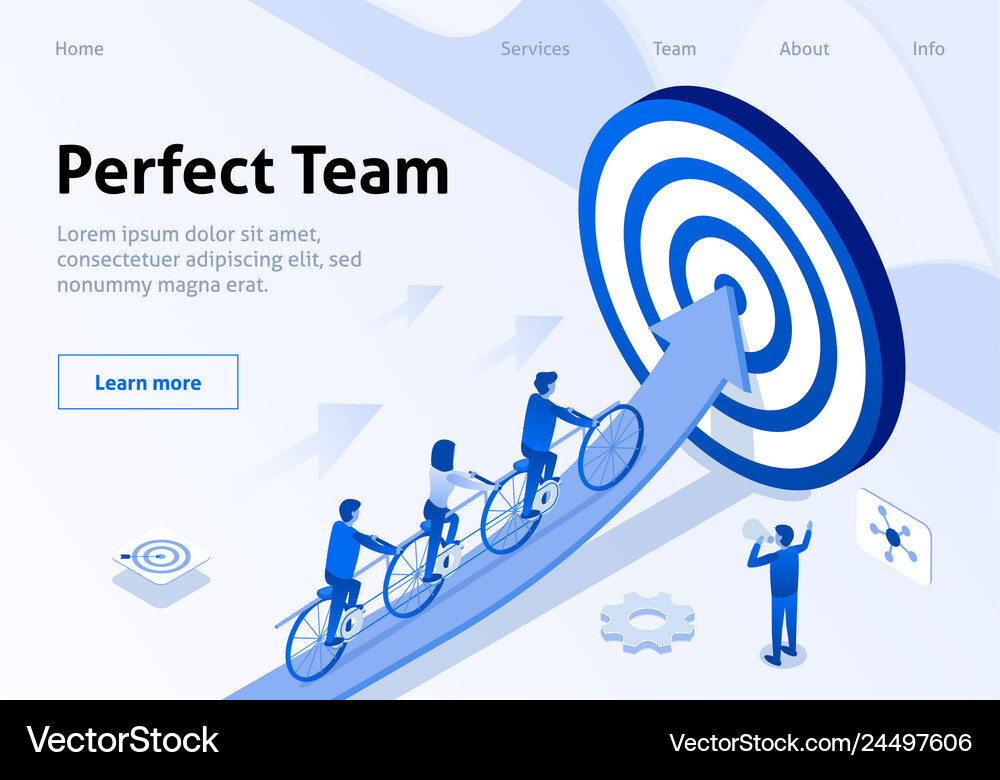 Team movement to goal in tandem isometric banner Vector Image