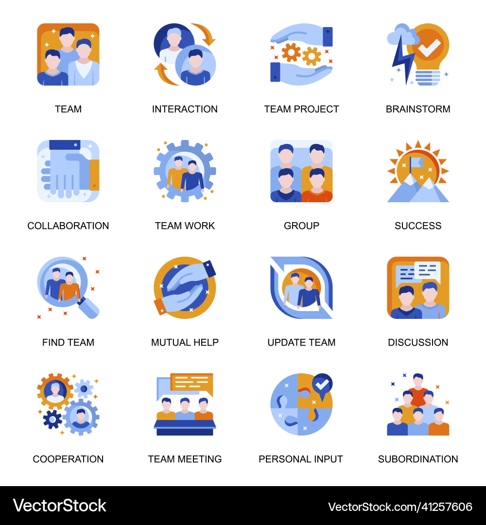 Teamwork icons set in flat style team meeting Vector Image