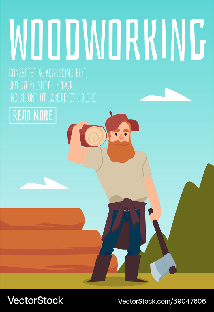 Woodworking and logging banner with lumberjack Vector Image