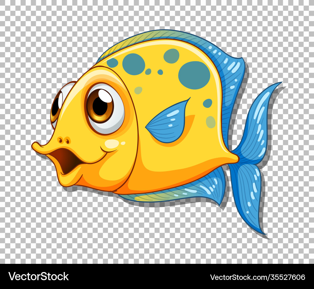 Yellow exotic fish cartoon character on Royalty Free Vector