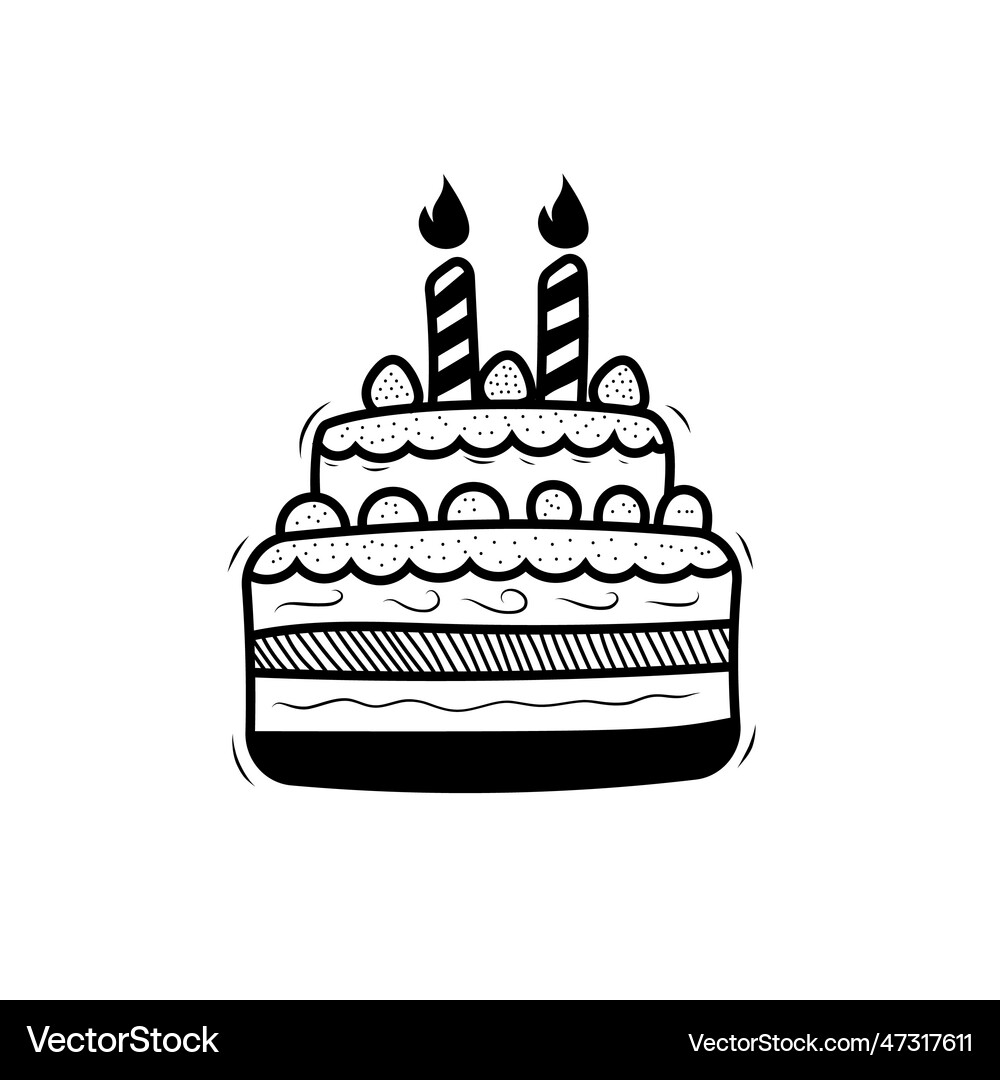 Birthday cake in hand-drawn style Royalty Free Vector Image
