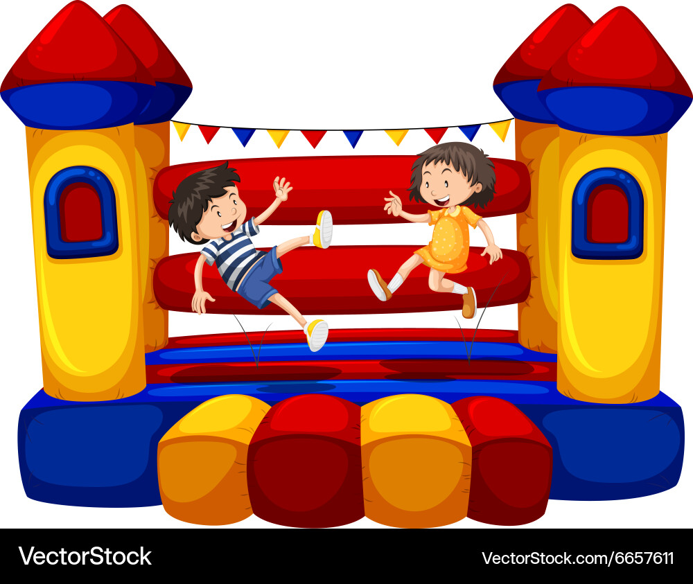 Boy and girl bouncing on funhouse Royalty Free Vector Image