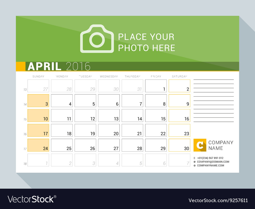 Calendar planner for 2016 year april print Vector Image