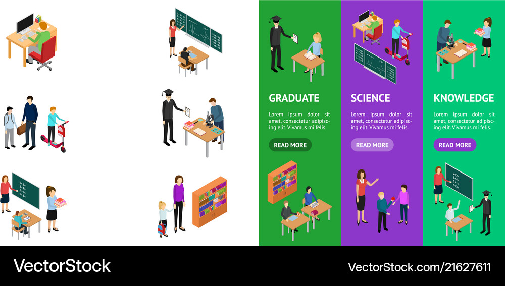 Children student and teacher banner vertical set Vector Image