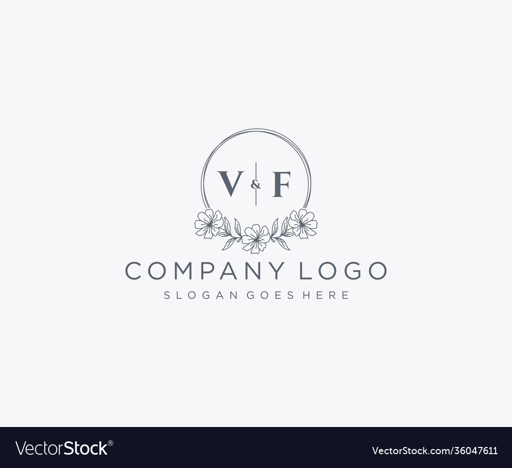 Initial vf letters floral frames unique Royalty Free Vector