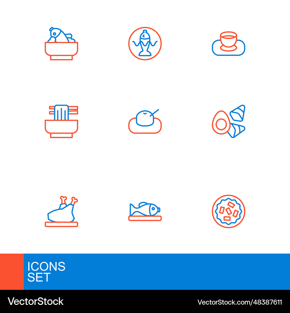 Set line homemade pie served fish on plate Vector Image
