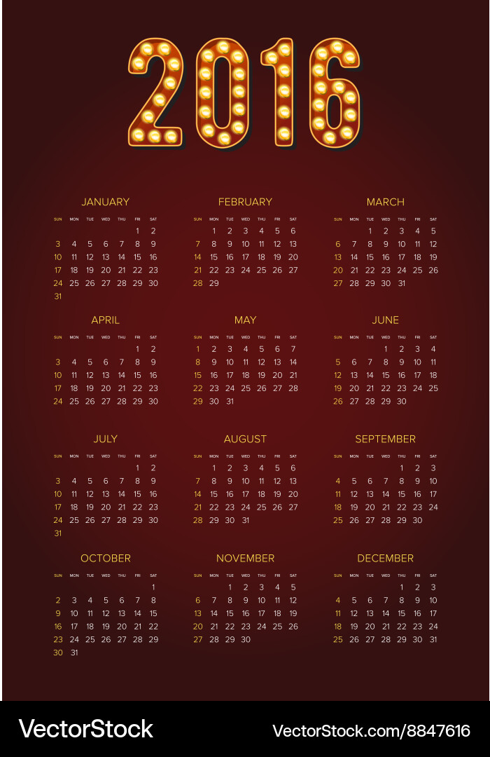 2016 calendar abstract week starts from sunday Vector Image