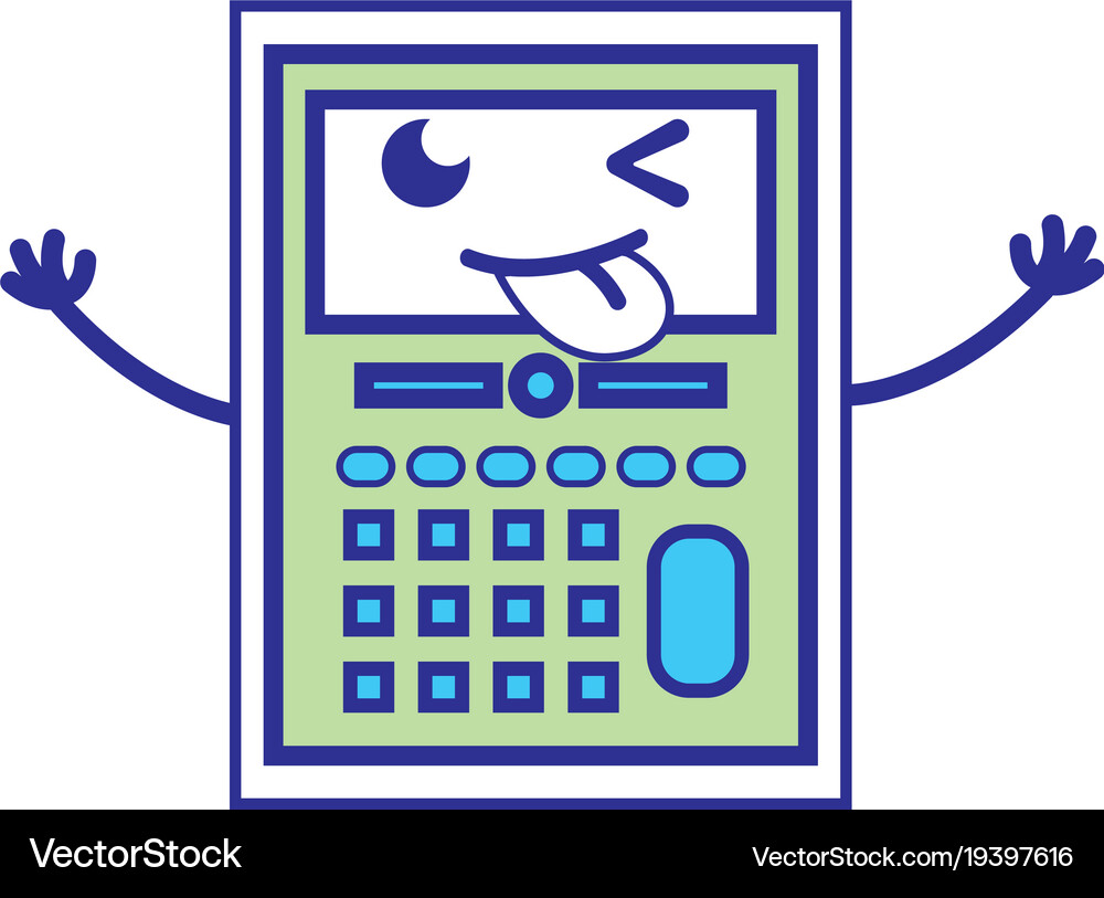 Line color funny calculator object kawaii Vector Image