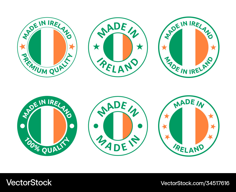 Made in ireland labels set republic Royalty Free Vector