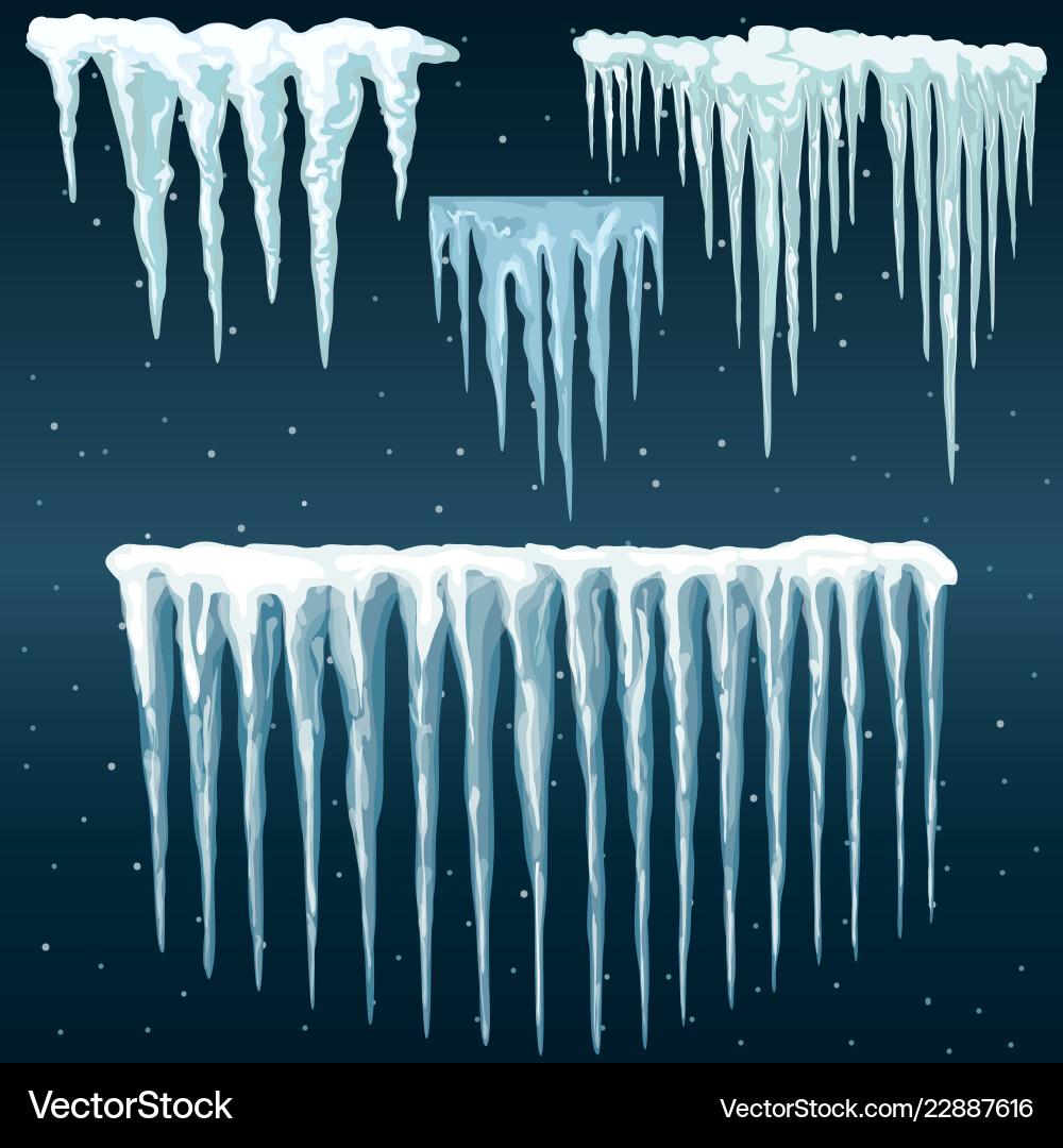 Snowdrifts icicles ice caps set snowcap Royalty Free Vector