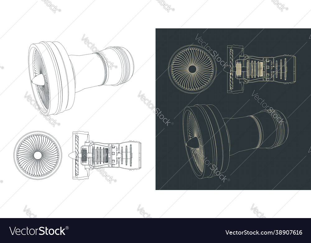 Turbofan engine blueprints Royalty Free Vector Image Turbofan engine blueprints Royalty Free Vector Image
