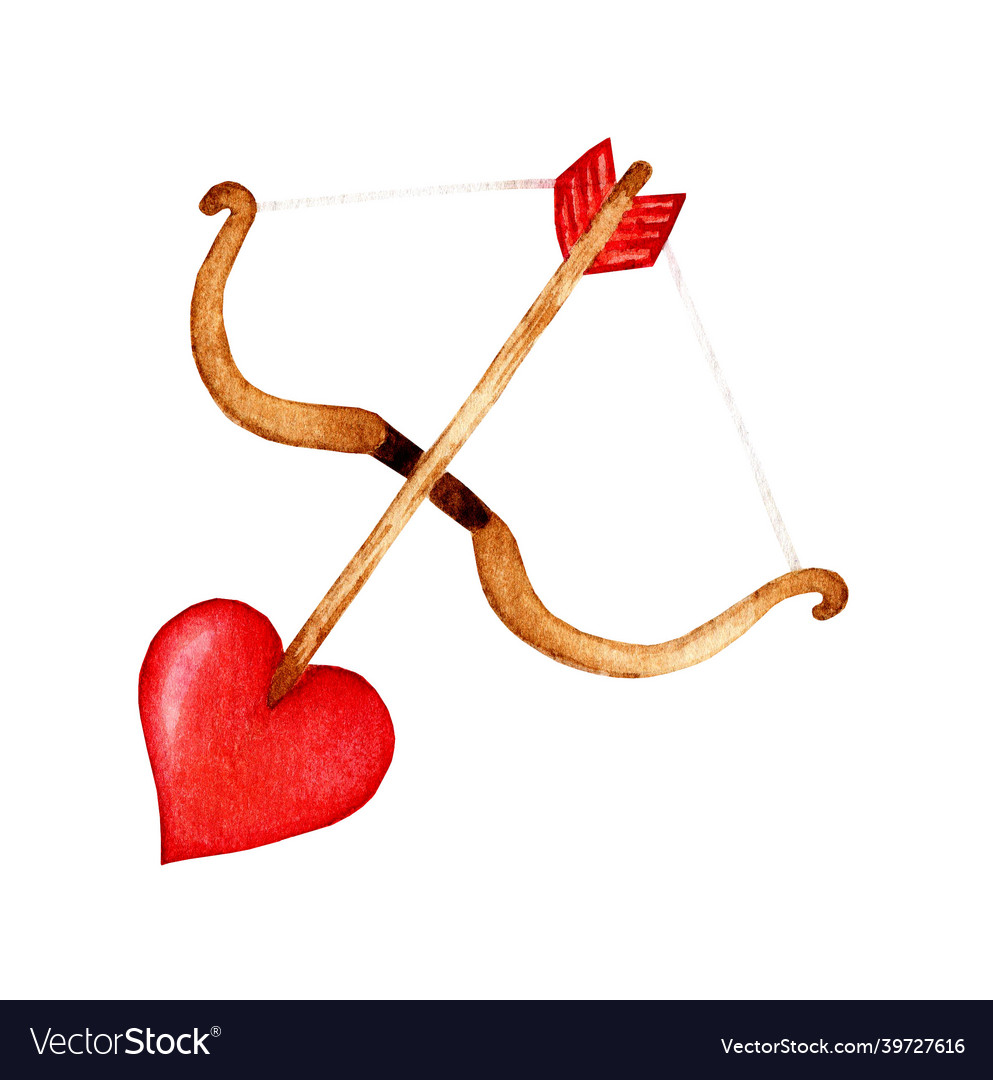 Watercolor cupids bow and arrow with a tip Vector Image