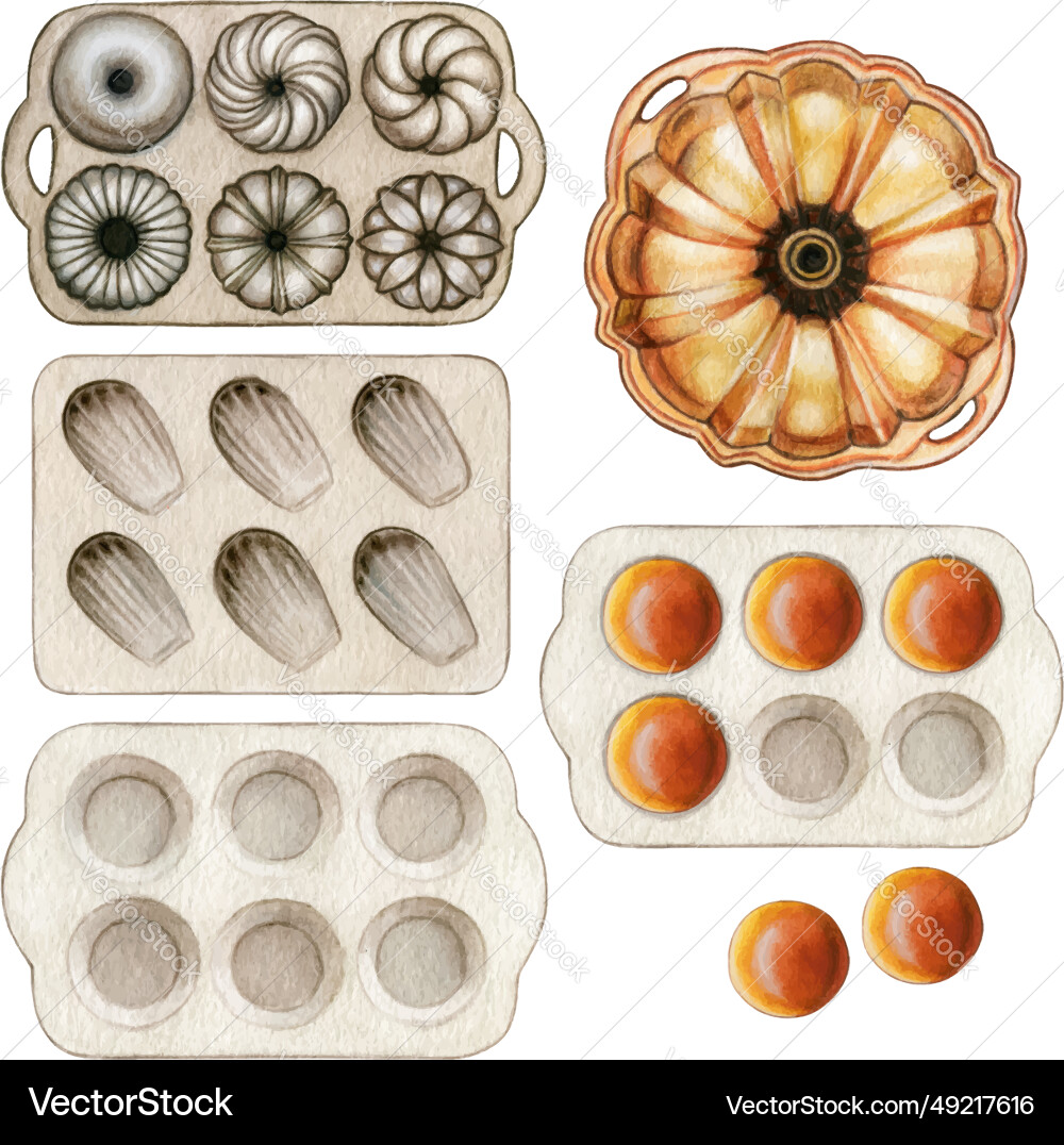 Watercolor hand drawn bakery molds Royalty Free Vector Image