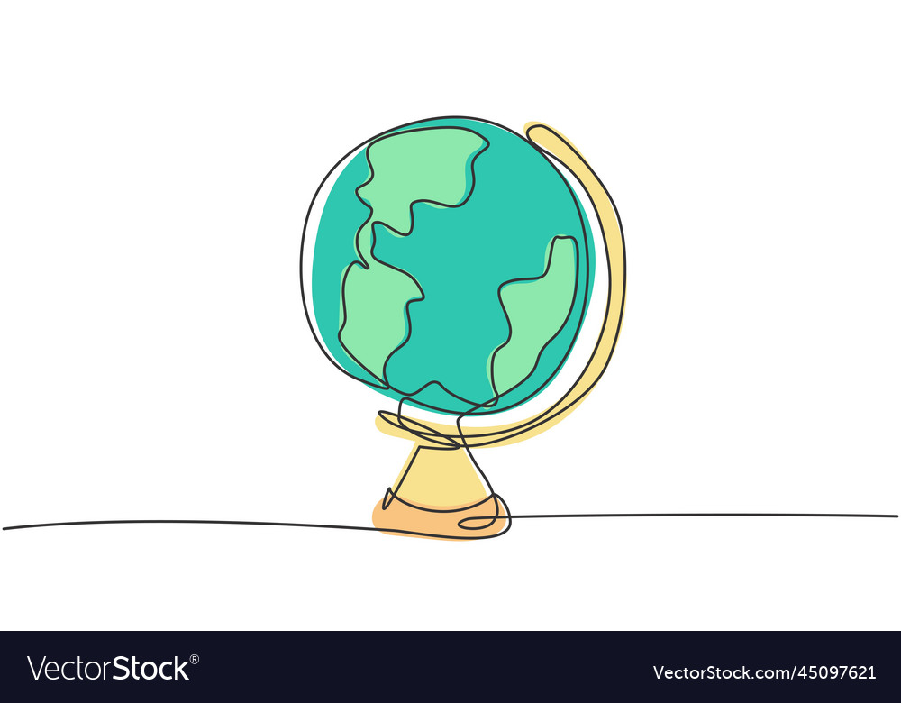 Continuous one line drawing round world globe map Vector Image