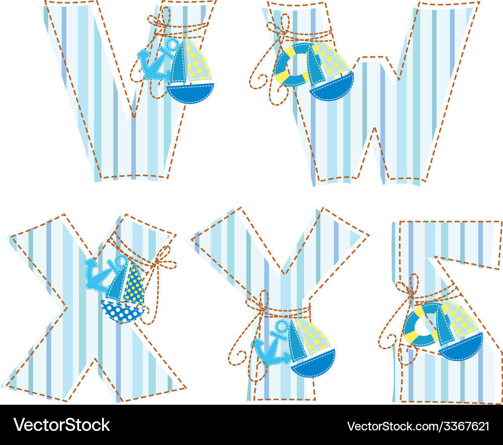 Fabric patchwork alphabet letter v w x y z Vector Image
