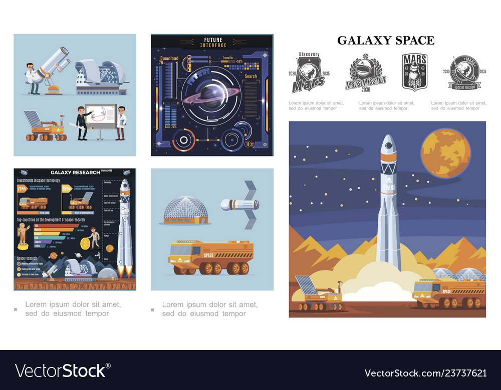 Flat space colorful composition Royalty Free Vector Image