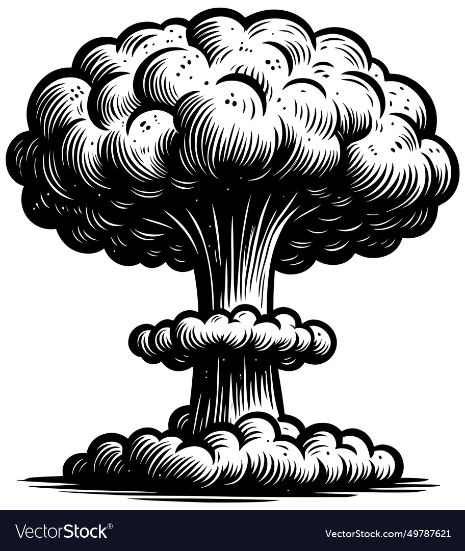 Nuclear bomb mushroom cloud woodcut Royalty Free Vector
