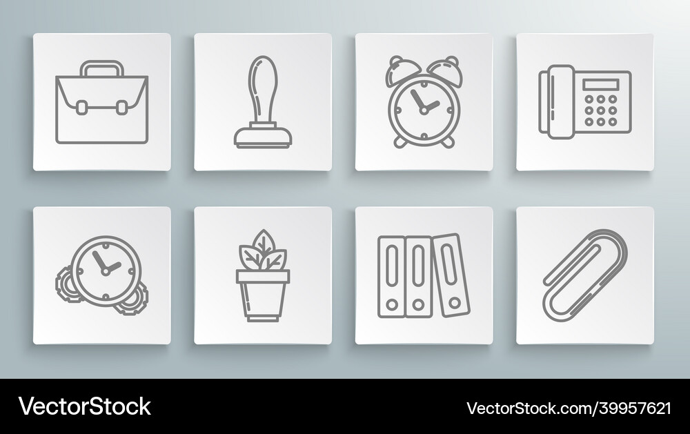 Set line time management stamp flowers in pot Vector Image