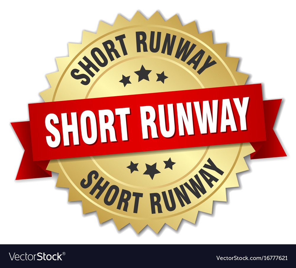 Short runway round isolated gold badge Royalty Free Vector